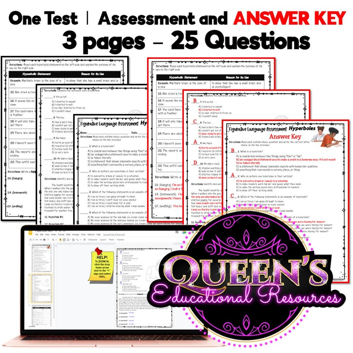 Hyperbole Test | Figurative Language Test | Hyperbole Assessment ...
