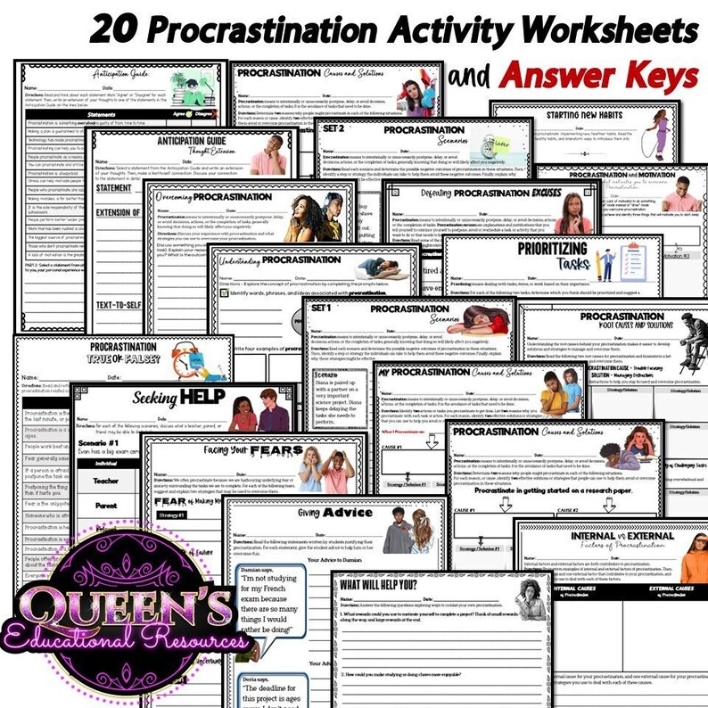 Procrastination Activity Worksheets, Procrastinate, Social Emotional ...
