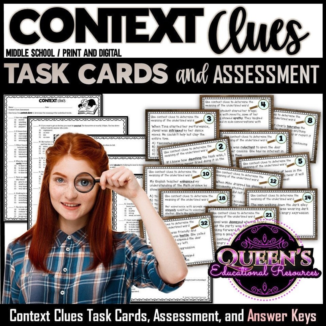 Vocabulary Task Cards, Context Clues Test, Context Clues Assessment ...