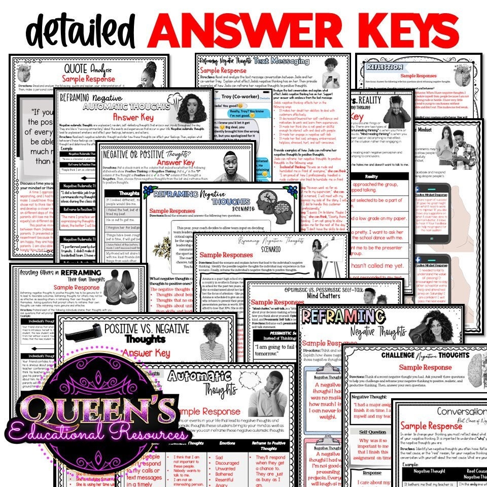 Reframing Negative Thoughts Worksheets Scenarios Positive - Etsy