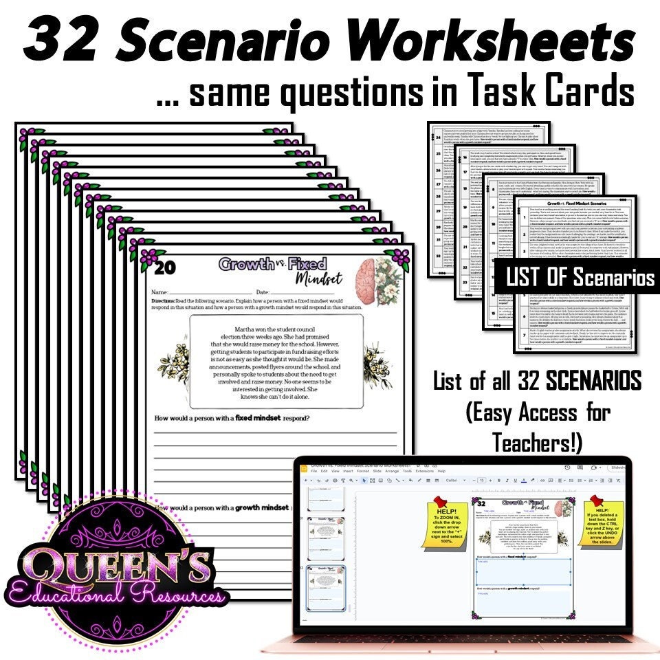 Growth Mindset Vs. Fixed Mindset Scenario Task Cards | Growth Mindset ...