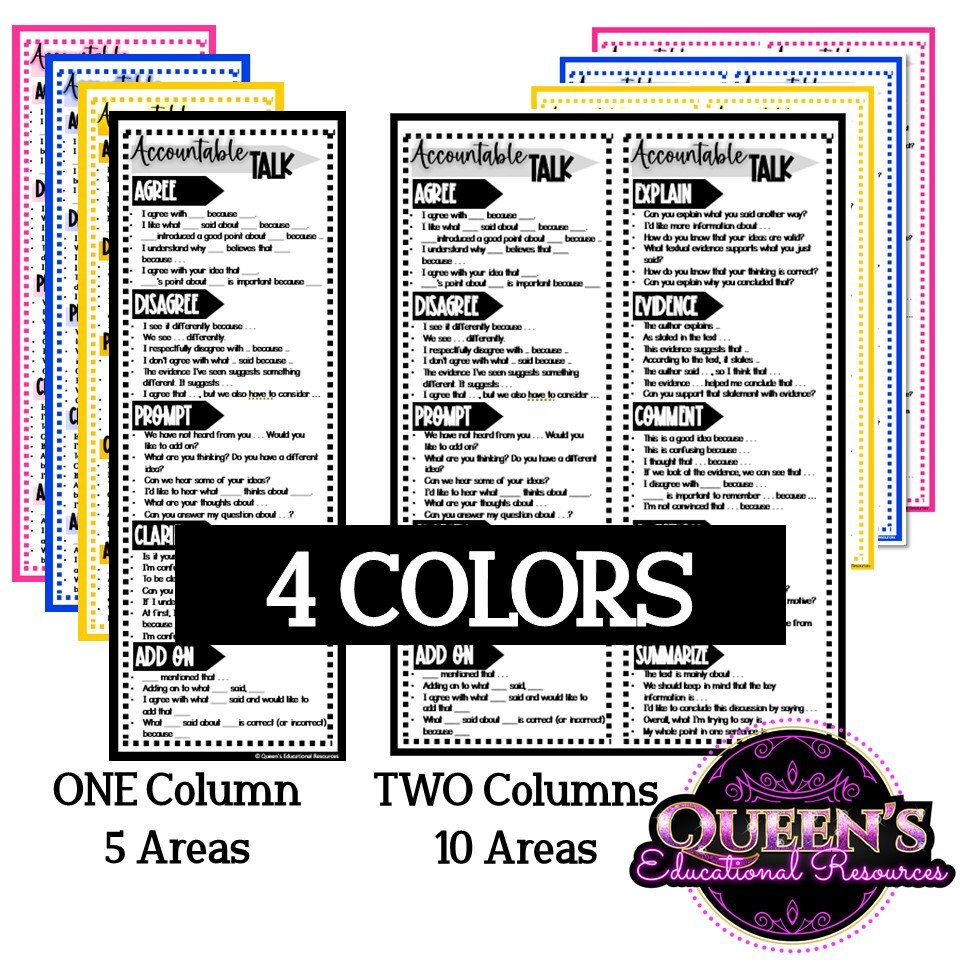 Accountable Talk Talking Stems, Desk Tags, and Rubrics, Conversation ...