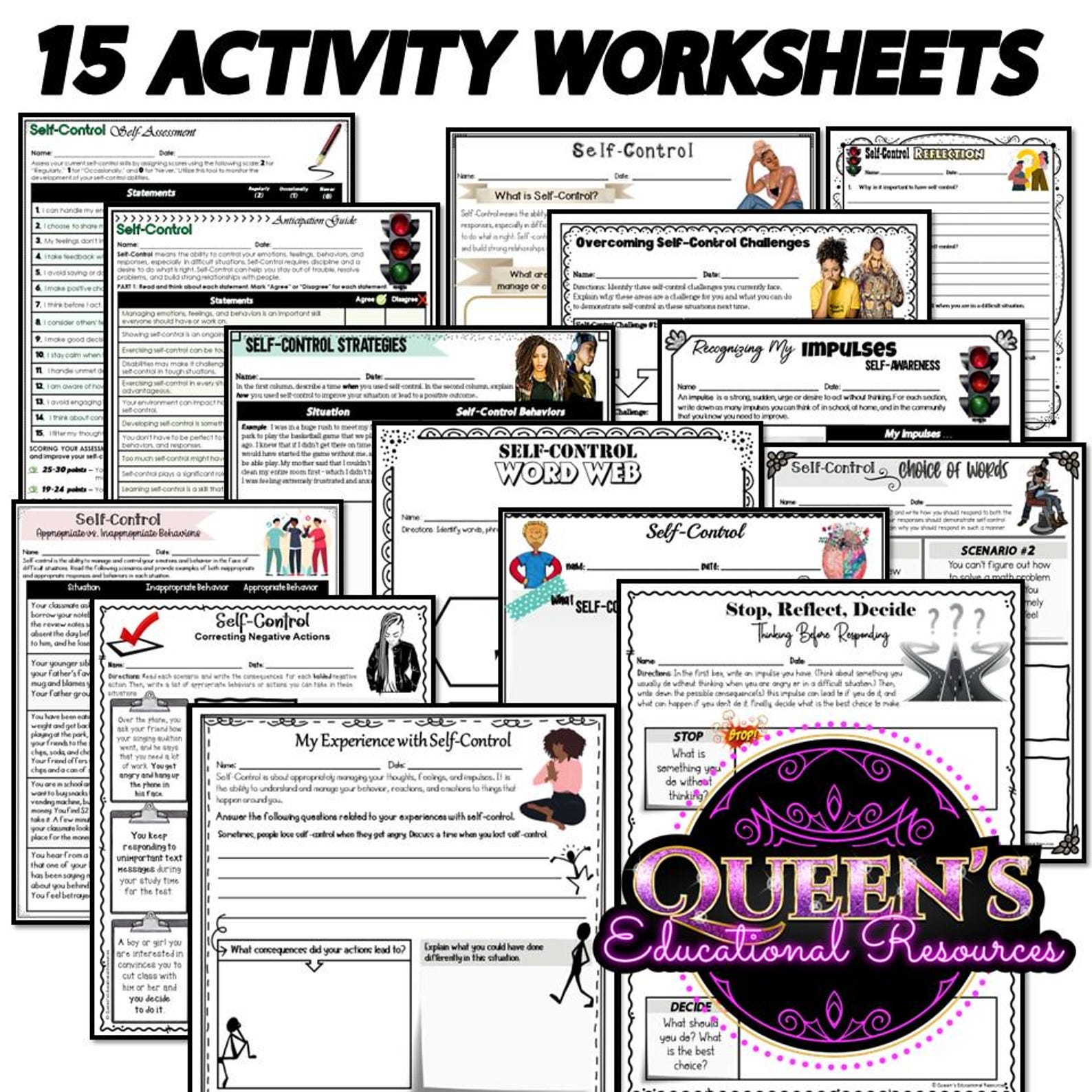 Self-control Worksheets | Self-awareness Worksheets | Self-management ...