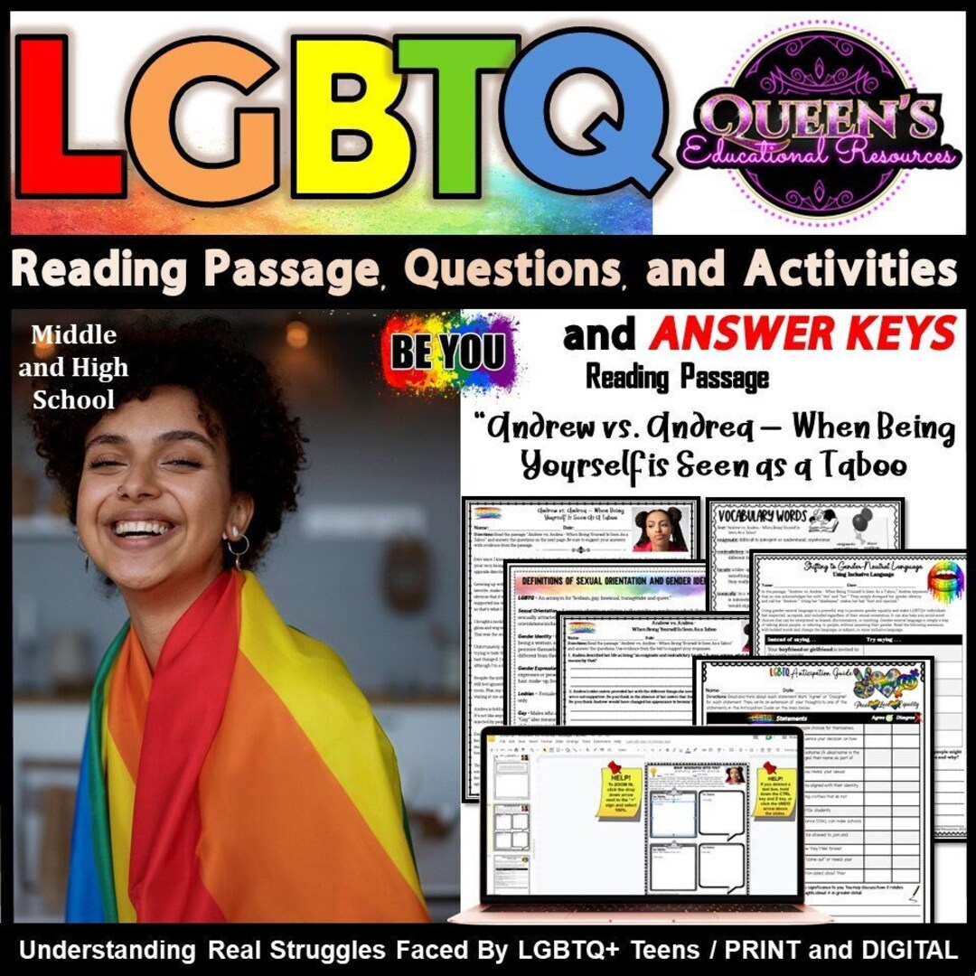 LGBTQ Reading Passage | Transgender Reading Passage | LGBTQ Worksheets ...
