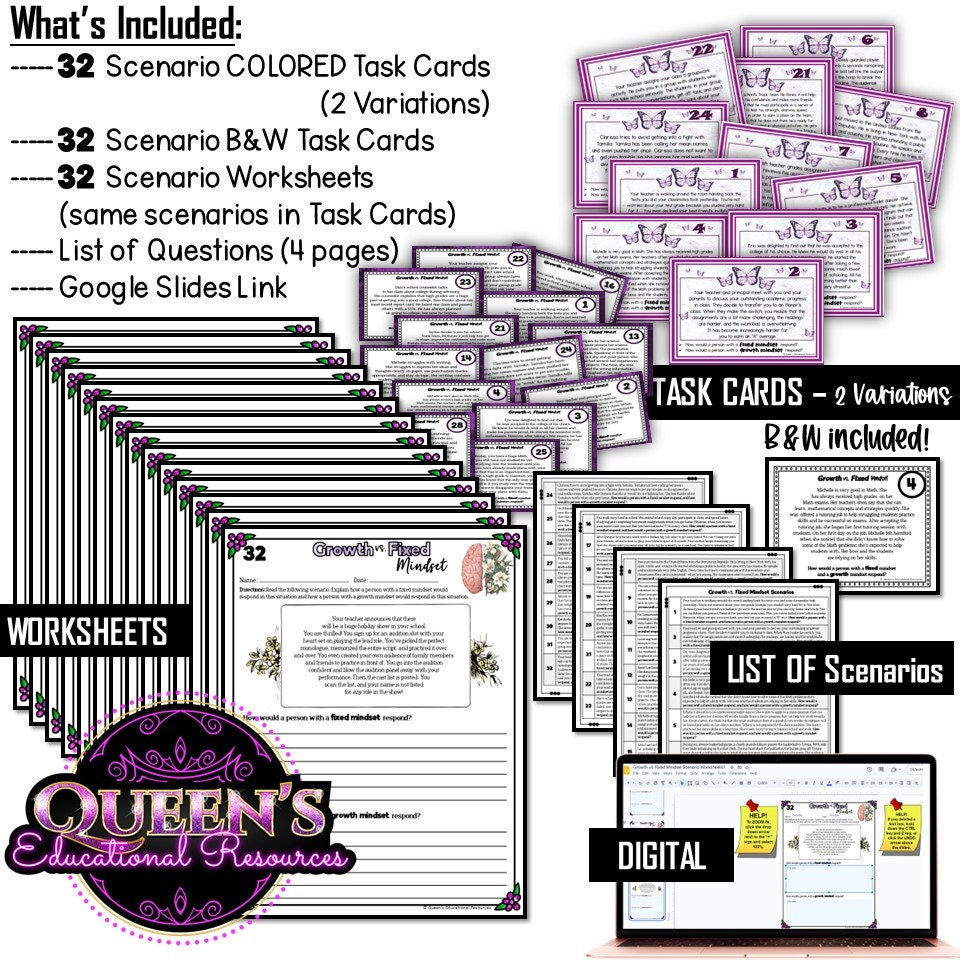 Growth Mindset Vs. Fixed Mindset Scenario Task Cards | Growth Mindset ...