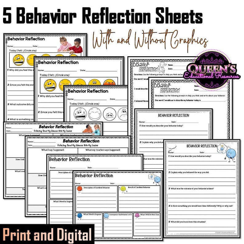 Behavior Reflection Worksheets | Behavior Management Plan | Reflection ...