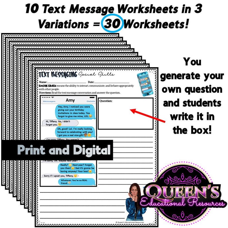 Social Skills Text Messaging Worksheets | Text Messaging Worksheets ...