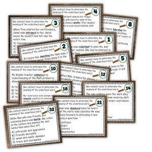 Vocabulary Task Cards, Context Clues Test, Context Clues Assessment ...