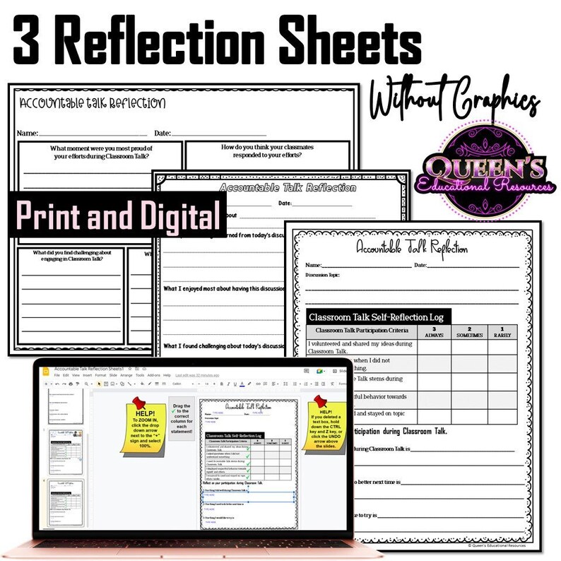 Accountable Talk Reflection Sheets, Reflection Worksheets, Discussion ...