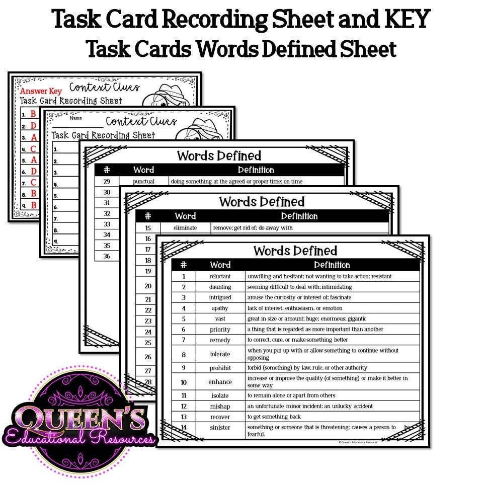 Vocabulary Task Cards, Context Clues Test, Context Clues Assessment ...