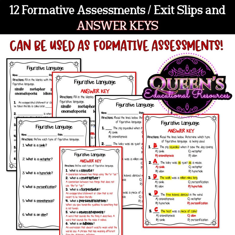 Figurative Language Assessment Worksheets | Assessments | Reading ...