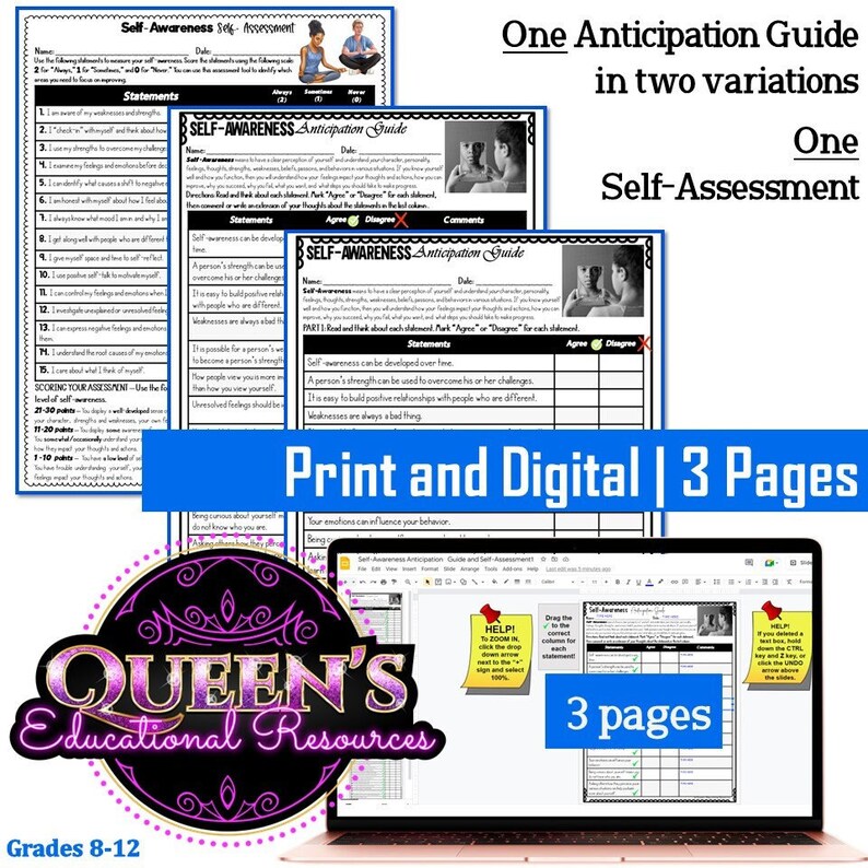 Self-awareness Anticipation Guide and Self-assessment | Self-awareness ...