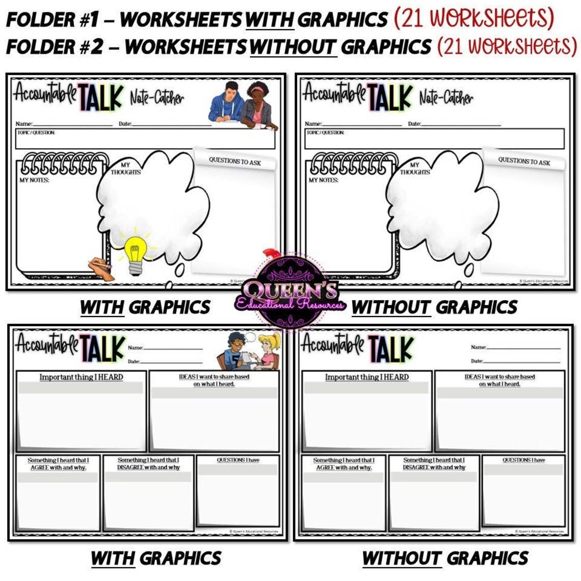 Discussion Note Worksheets. Note-catcher Worksheets, Accountable Talk ...
