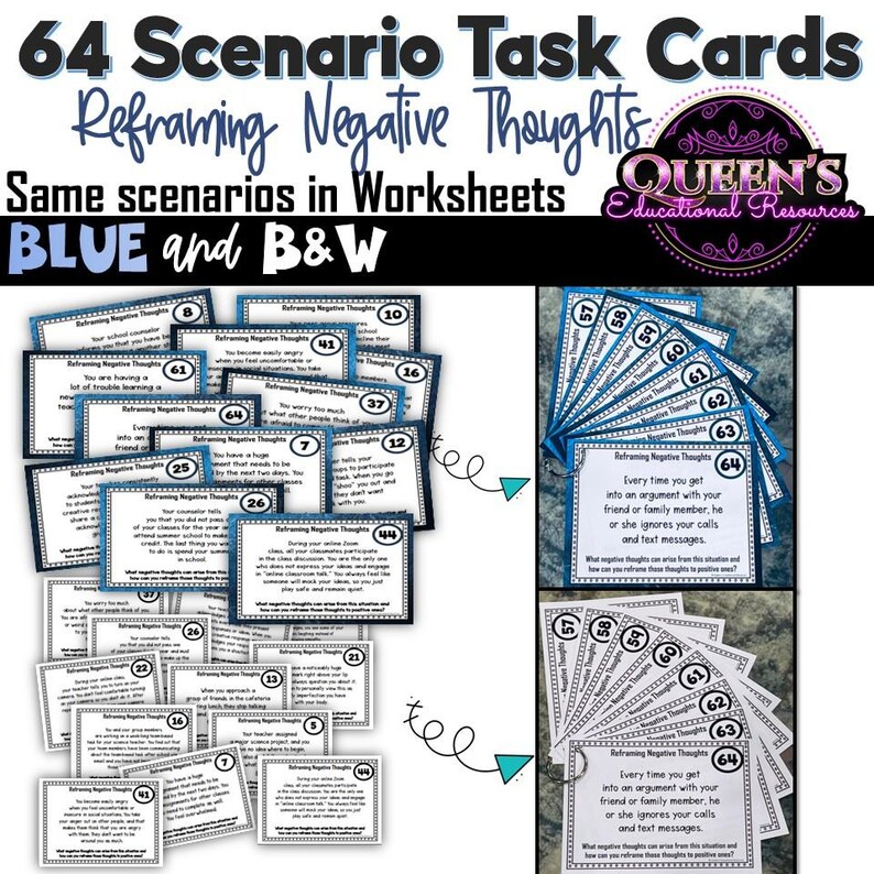 Reframing Negative Thoughts Worksheets, Scenarios, Positive ...