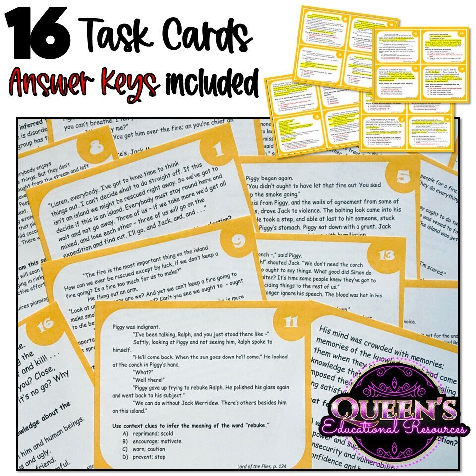 Lord of the Flies Assessment, Inference Test, Making Inferences Task ...