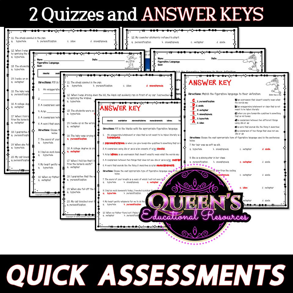 Figurative Language Assessment Worksheets | Assessments | Reading ...