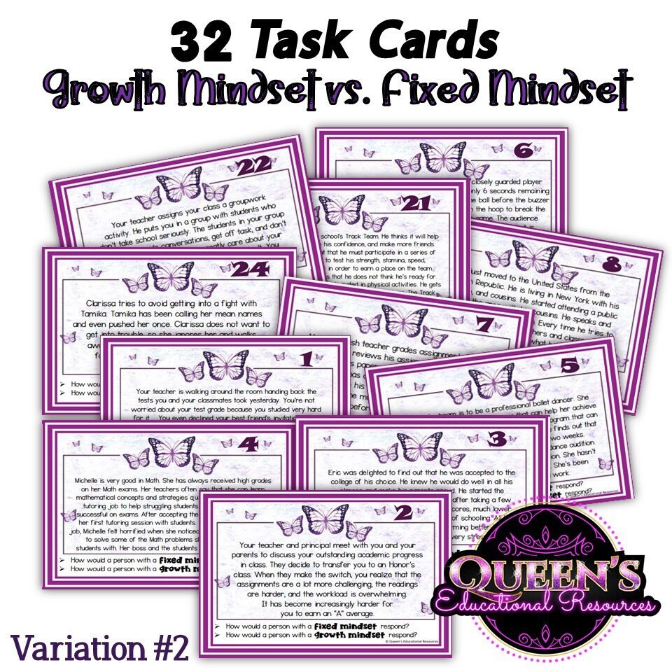 Growth Mindset Vs. Fixed Mindset Scenario Task Cards | Growth Mindset ...