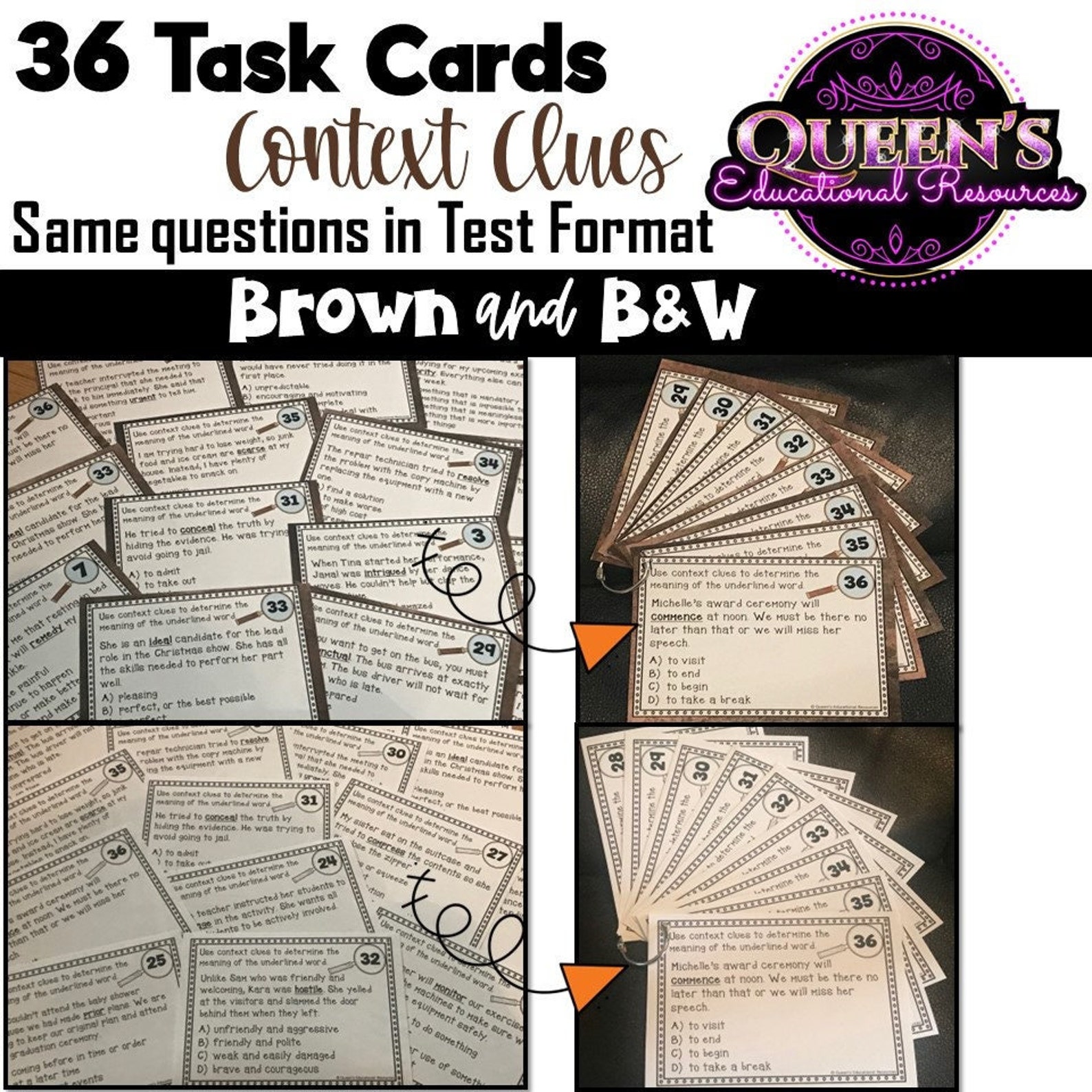 Vocabulary Task Cards, Context Clues Test, Context Clues Assessment ...