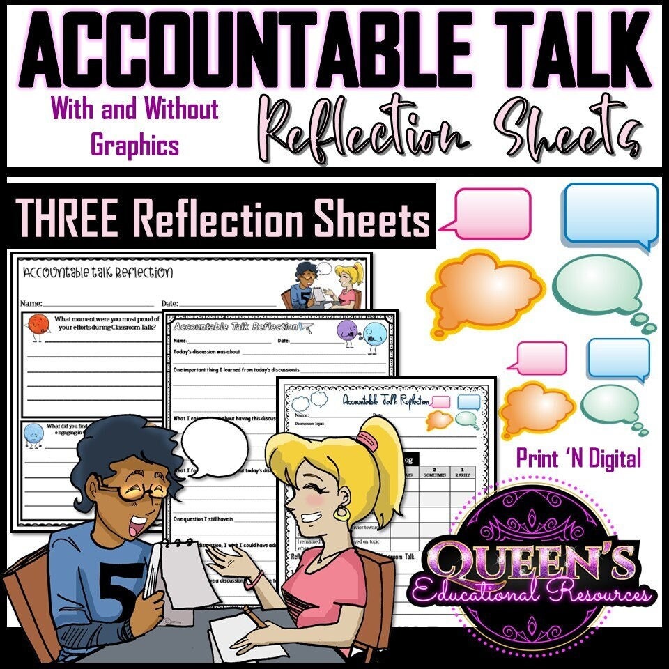 Accountable Talk Reflection Sheets, Reflection Worksheets, Discussion Reflection, Discussion ...