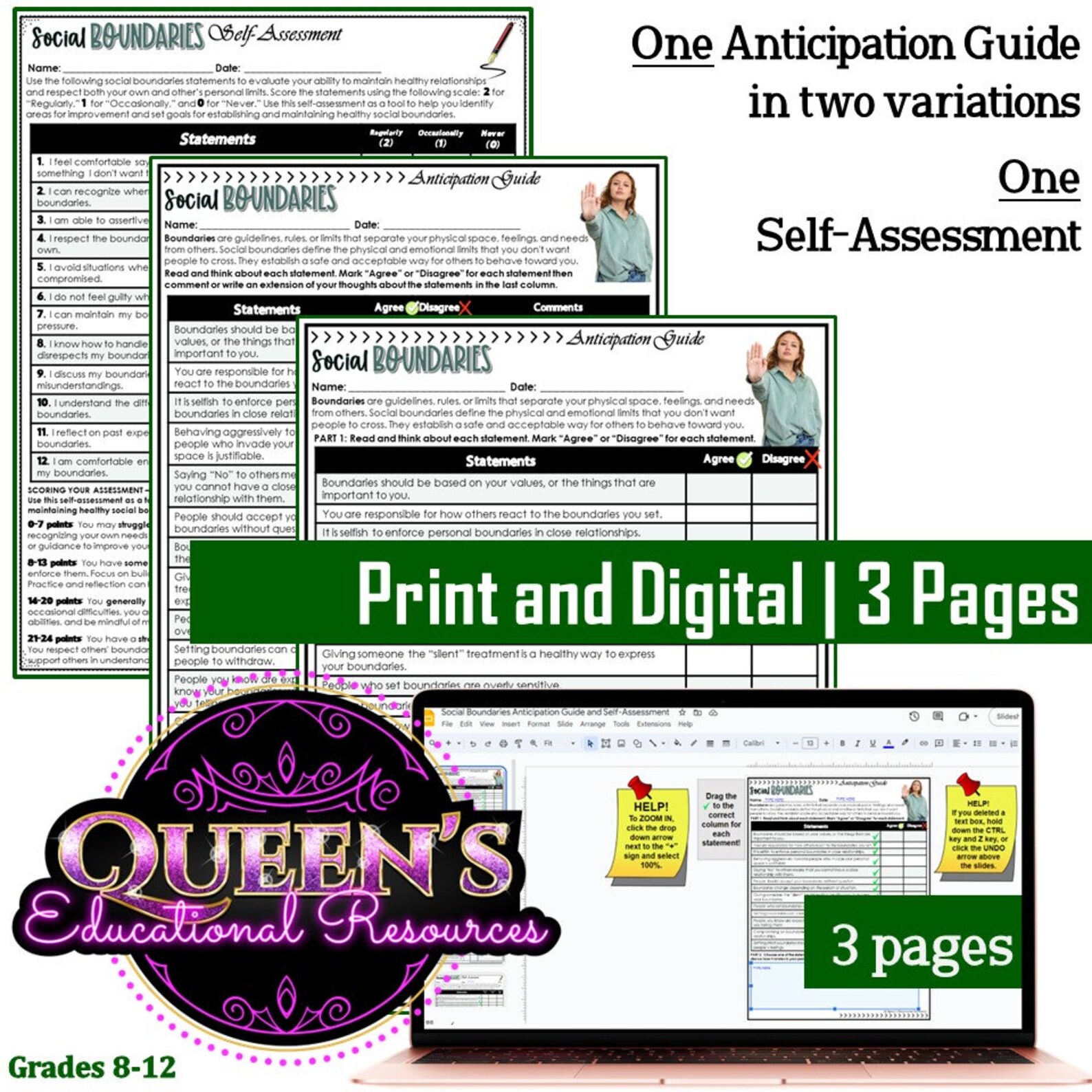 Social Boundaries Antiipation Guide | Self-assessment | Personal Space ...