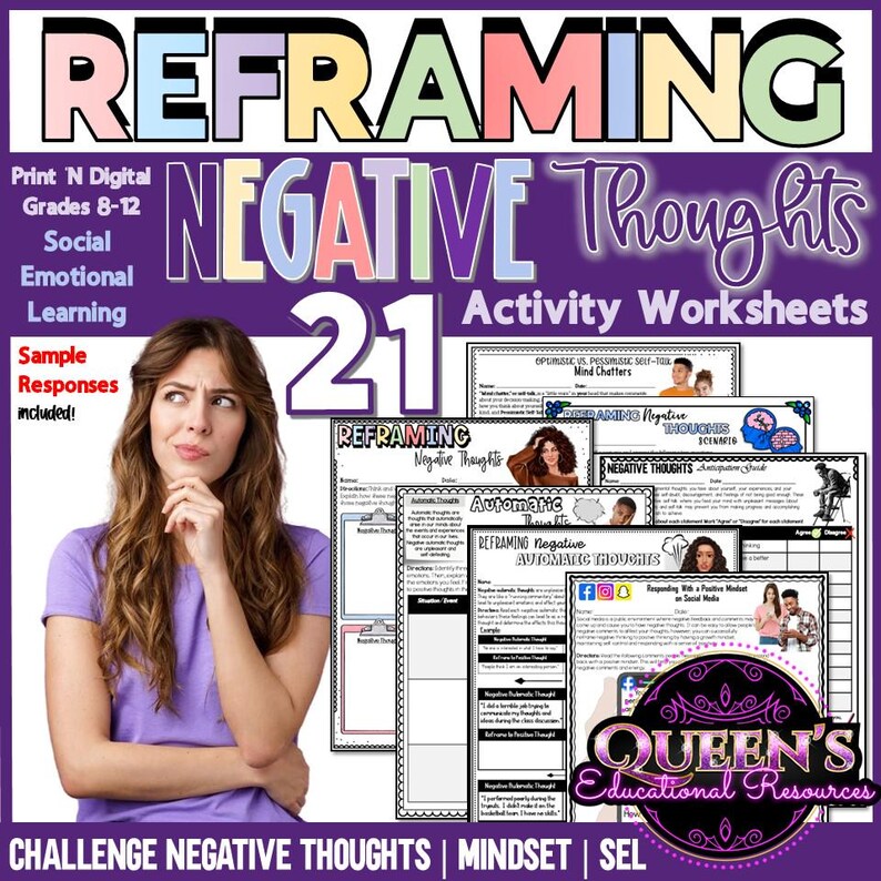 Positive Affirmations, Reframing Negative Thoughts Worksheets, Coping ...