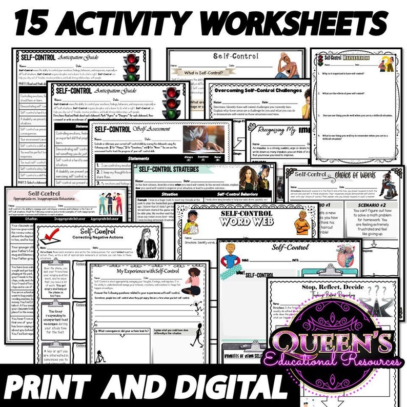 Self-control Worksheets Self-awareness Worksheets - Etsy