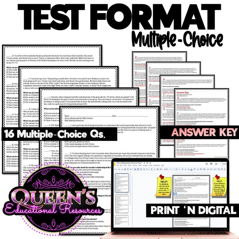 Bronx Masquerade Assessment, Inference Test, Making Inferences Task ...