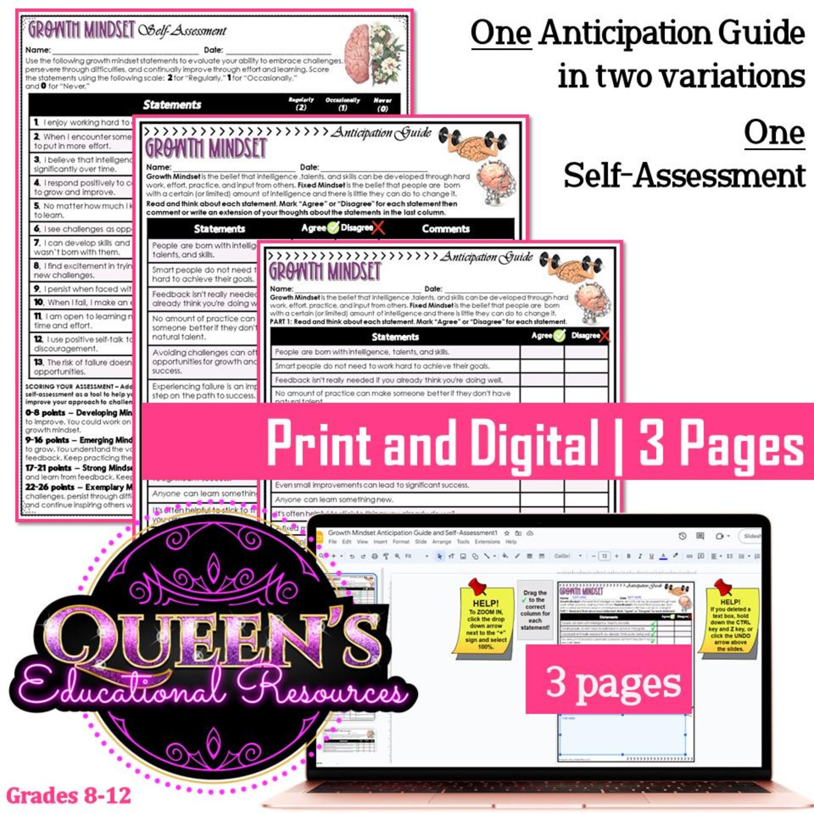 Growth Mindset Anticipation Guides | Growth Mindset Assessment | Growth ...