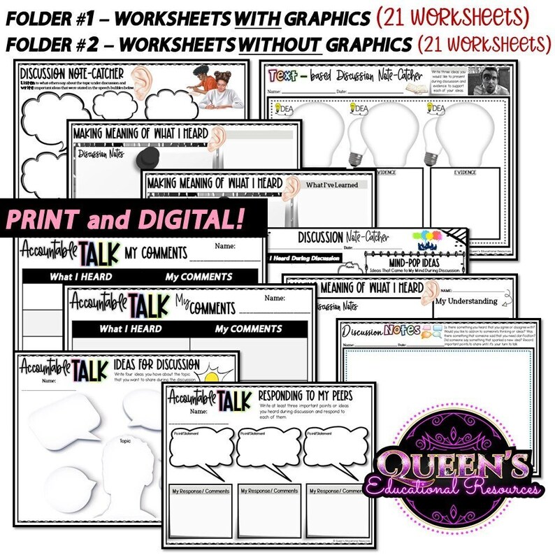 Discussion Note Worksheets. Note-catcher Worksheets, Accountable Talk ...