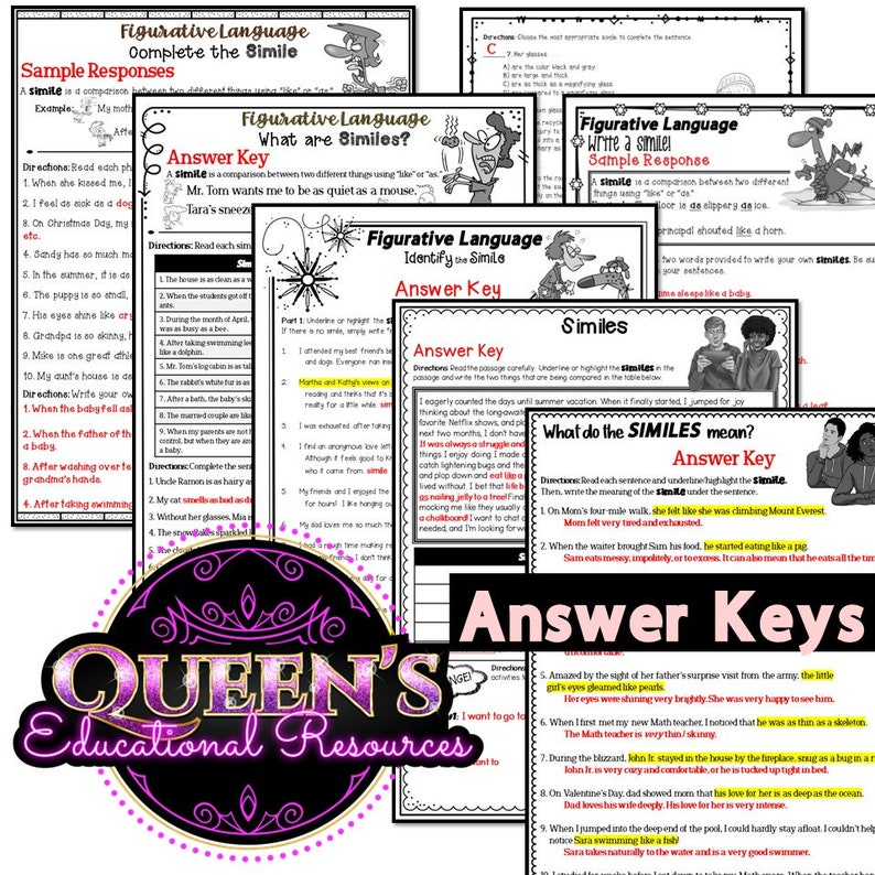 Similes Activities | Similes Worksheets | Figurative Language | Similes ...