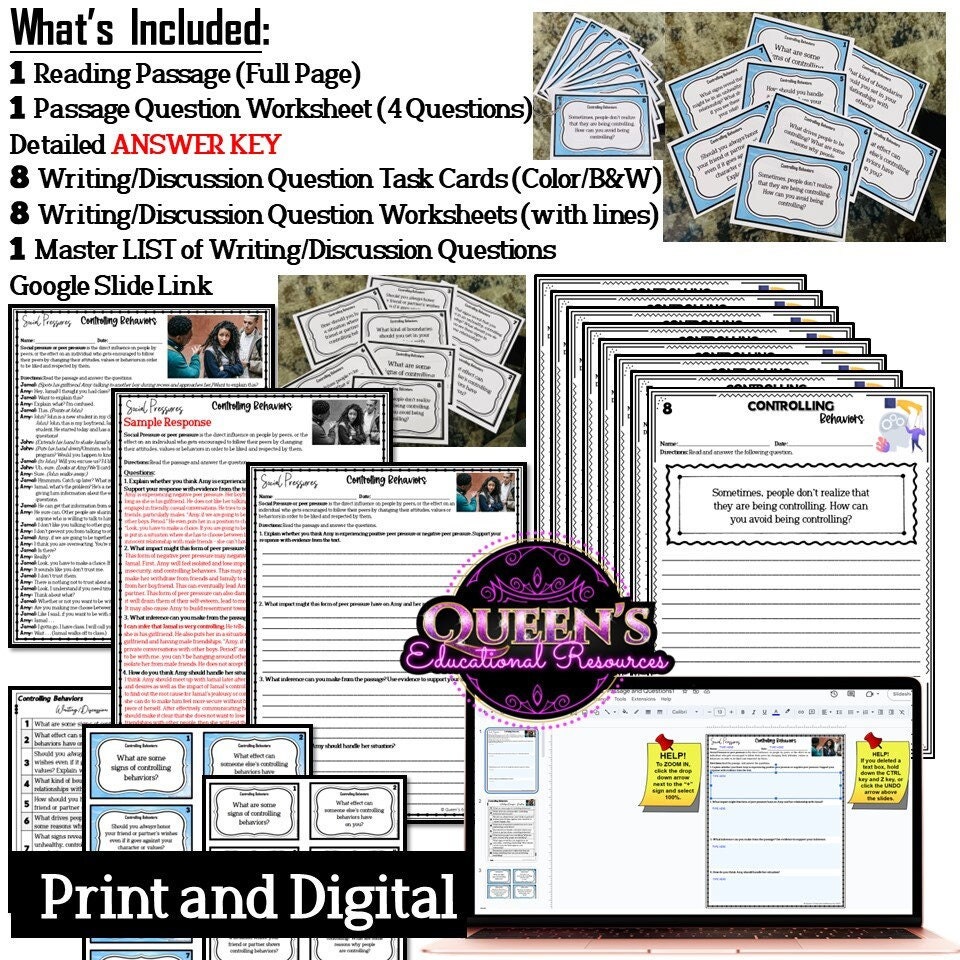 Peer Pressure Reading Passage | Peer Pressure Task Cards | Peer ...