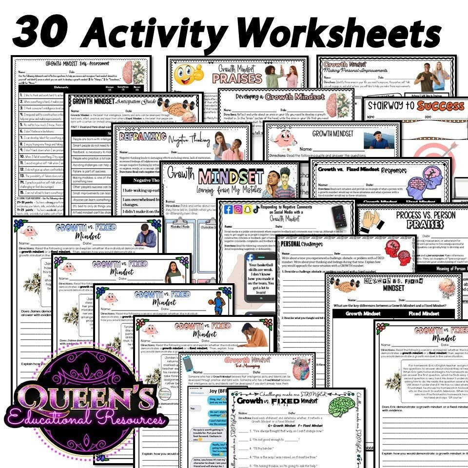 Growth Mindset Activities Growth Mindset Worksheets Positive ...