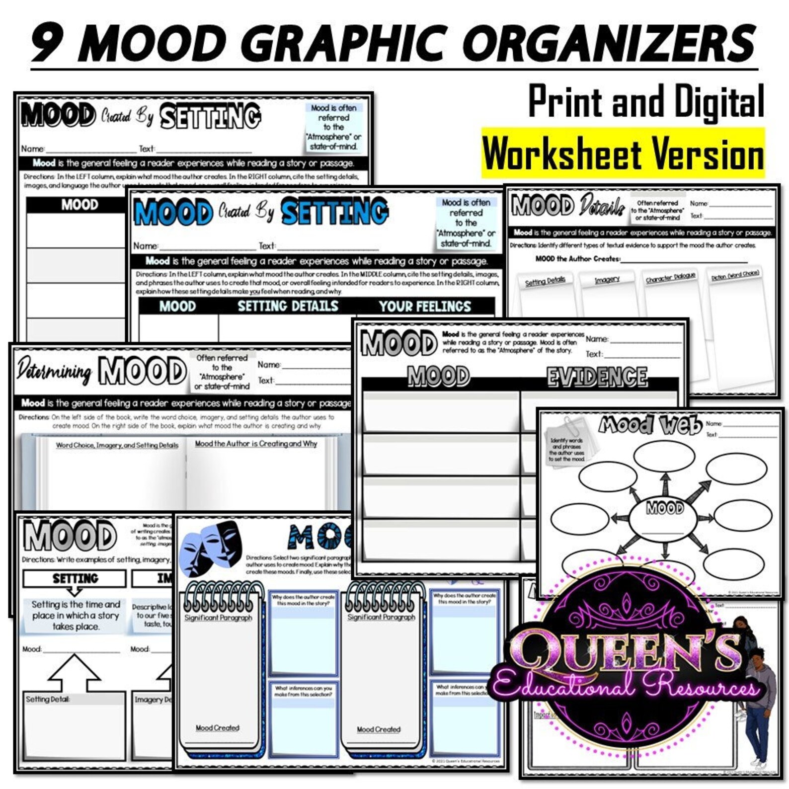 Author's Tone, Mood and Tone Graphic Organizers, Tone and Mood ...
