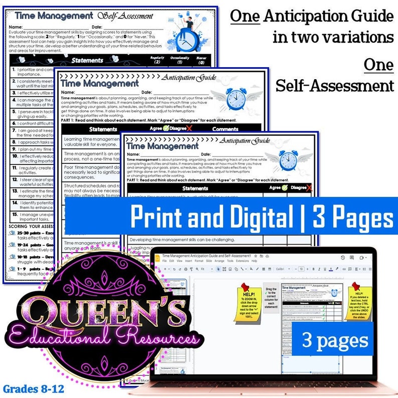 Time Management Anticipation Guides | Time Management Assessment | Time ...