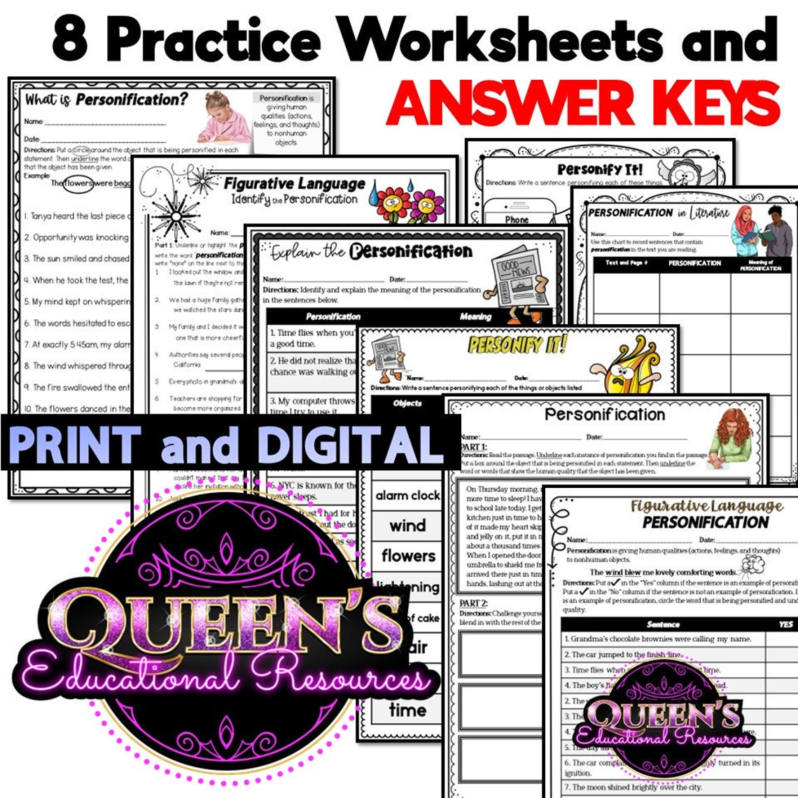 Personification Activities | Personification Worksheets | Figurative ...
