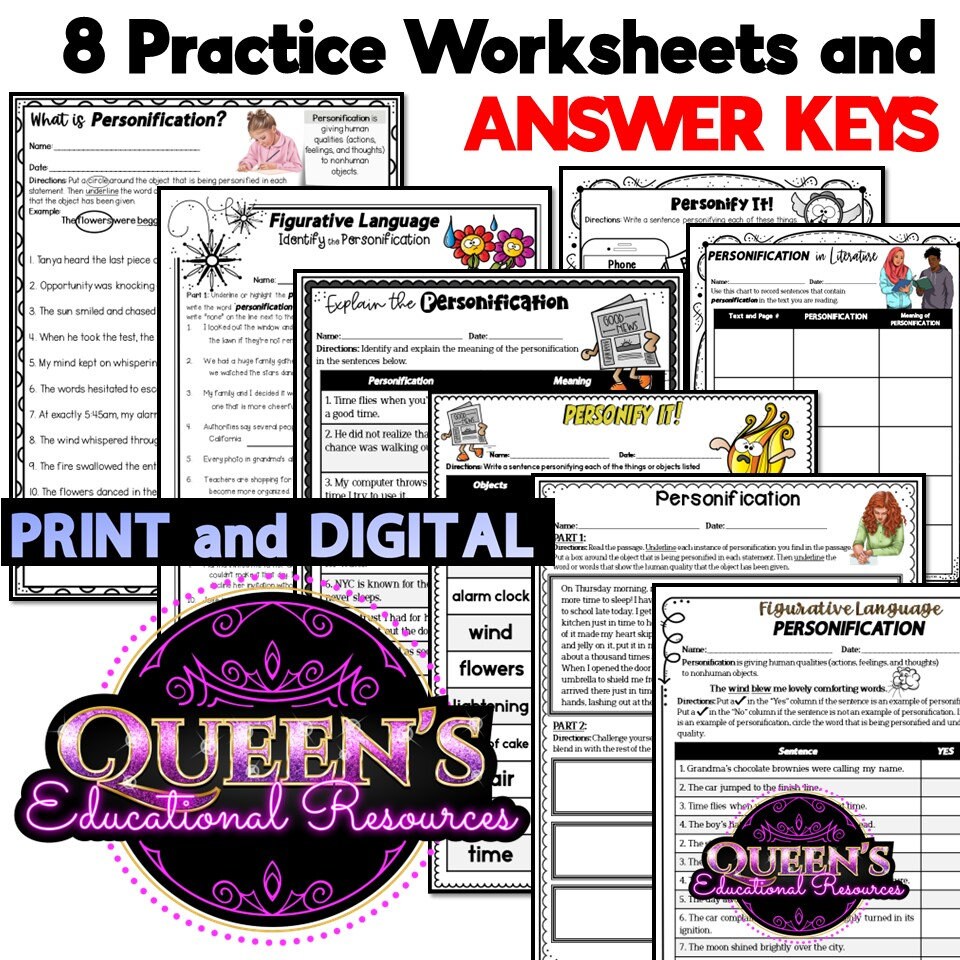 Personification Activities | Personification Worksheets | Figurative ...