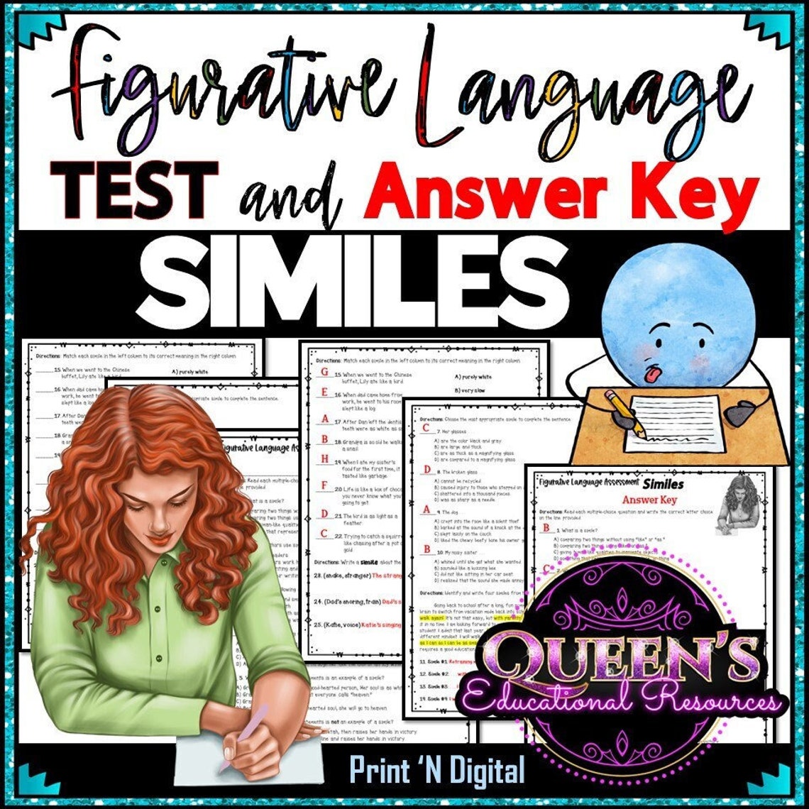 Similes Test | Figurative Language Test | Similes Assessment | Reading ...