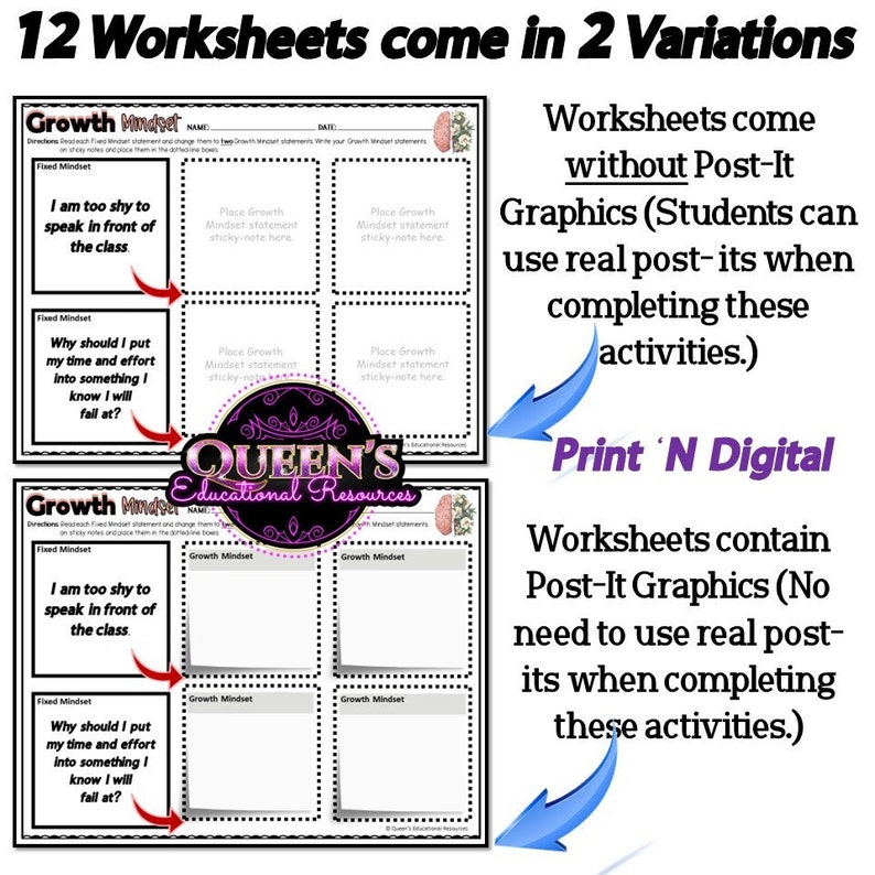 Growth Mindset Vs. Fixed Mindset Worksheets | Growth Mindset ...