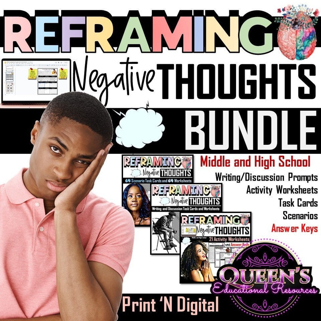 Reframing Negative Thoughts Worksheets, Scenarios, Positive ...