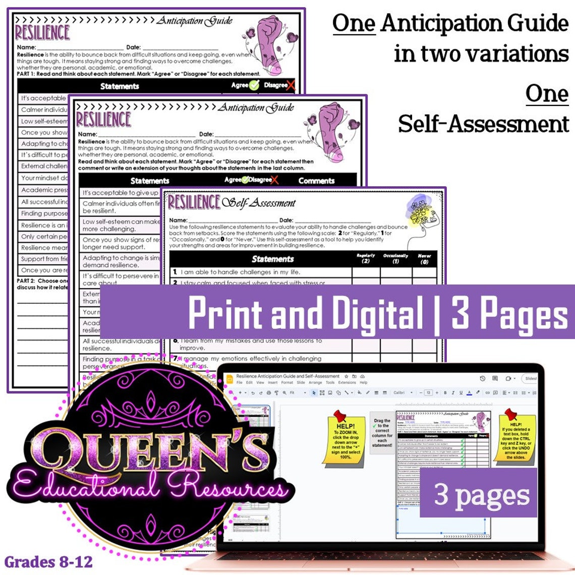 Resilience Anticipation Guide | Self-assessment | Perseverance | Social ...