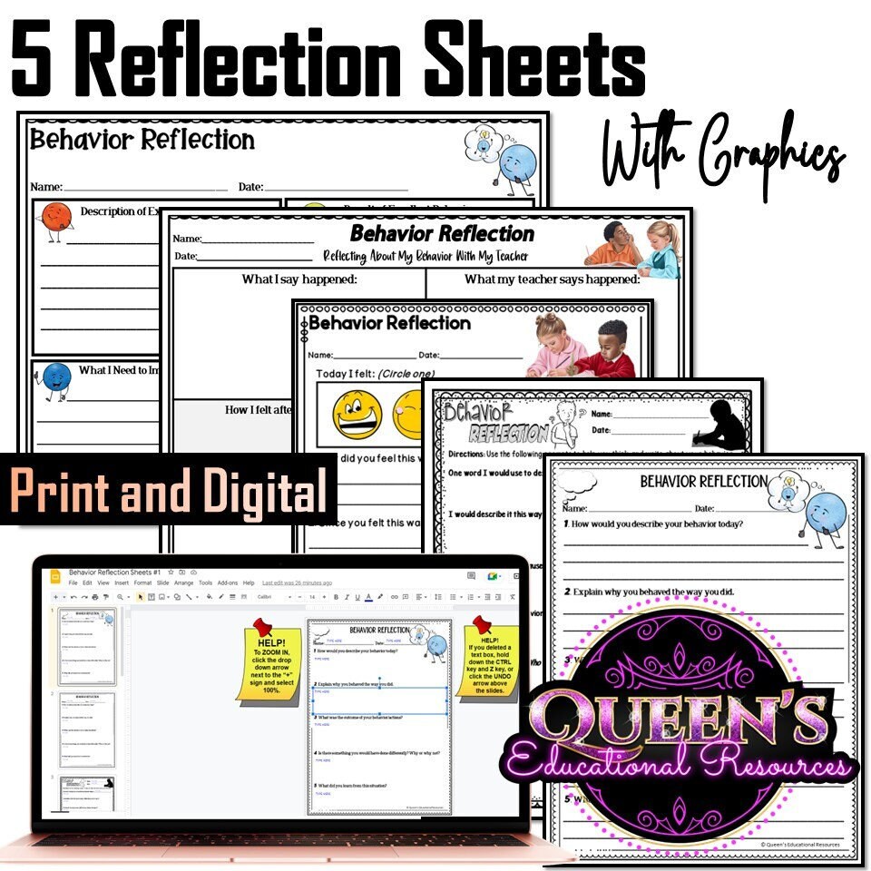 Behavior Reflection Worksheets | Behavior Management Plan | Reflection ...