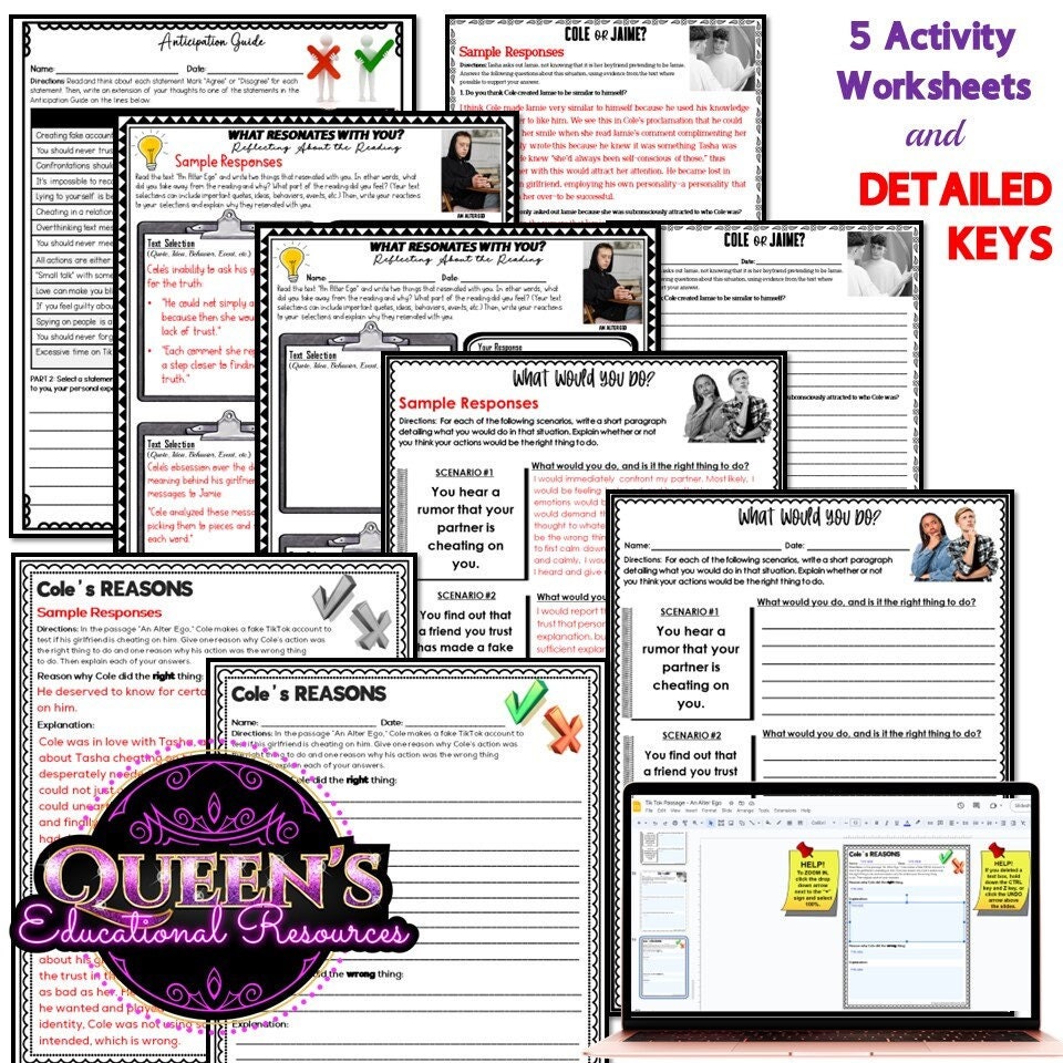 Tik Tok Reading Passage and Activity Worksheets, Betrayal, Teen ...