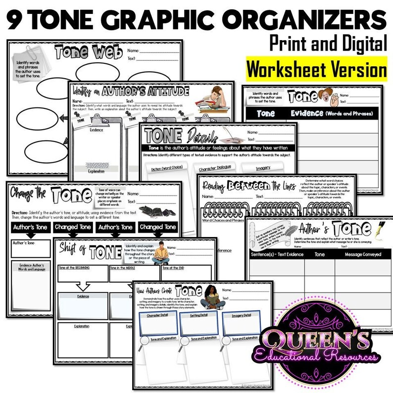 Author's Tone, Mood and Tone Graphic Organizers, Tone and Mood ...