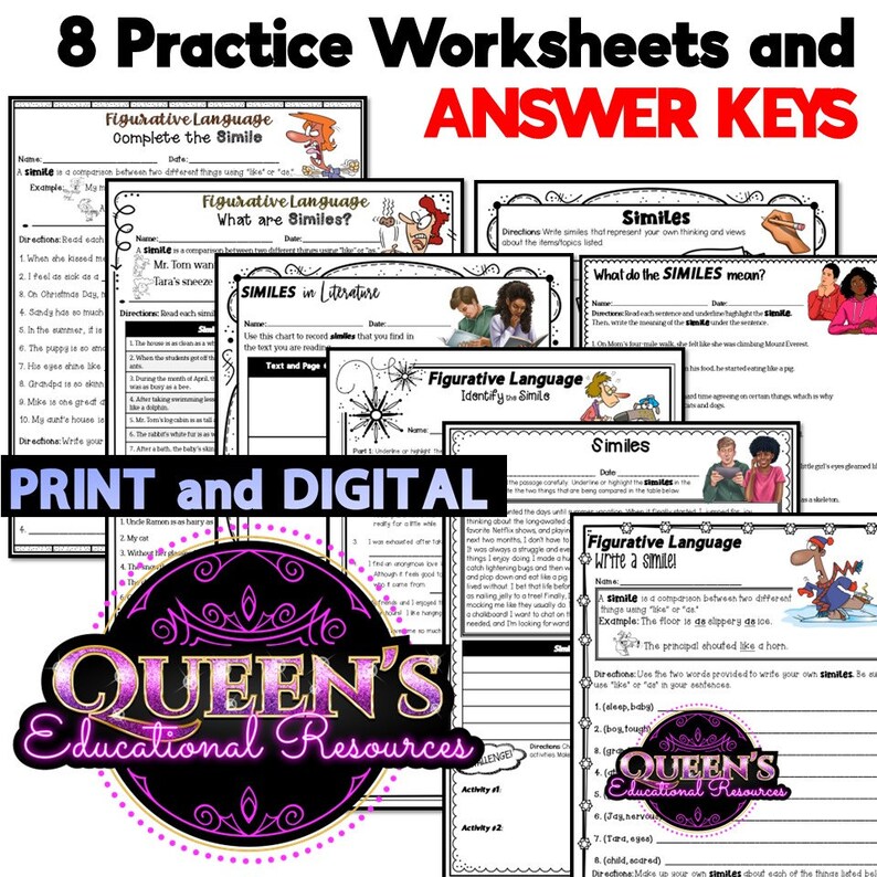 Similes Activities | Similes Worksheets | Figurative Language | Similes ...
