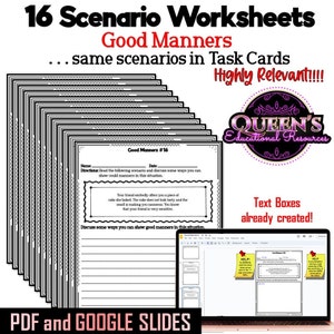 Good Manners Scenarios, Good Manners Task Cards, Mannerisms Worksheets ...