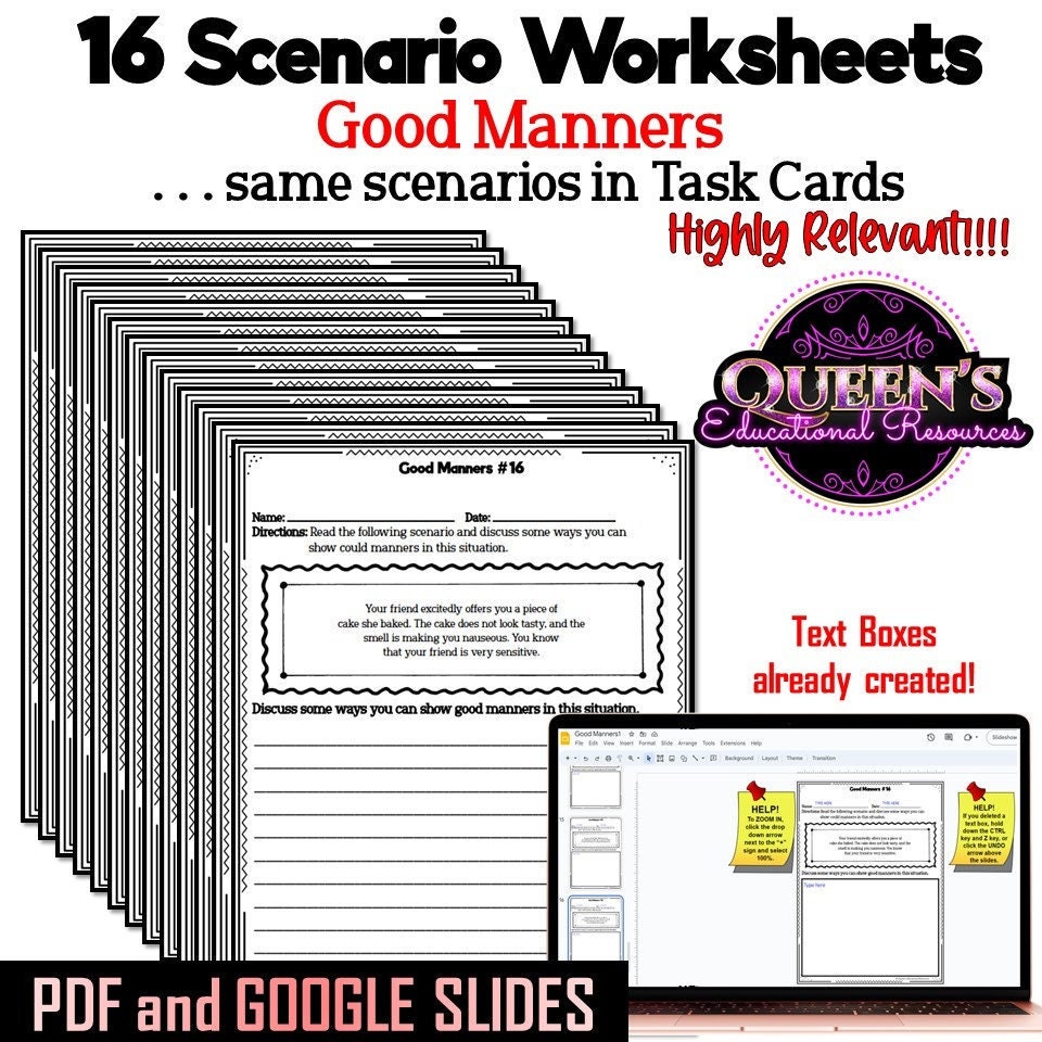 Good Manners Scenarios, Good Manners Task Cards, Mannerisms Worksheets ...