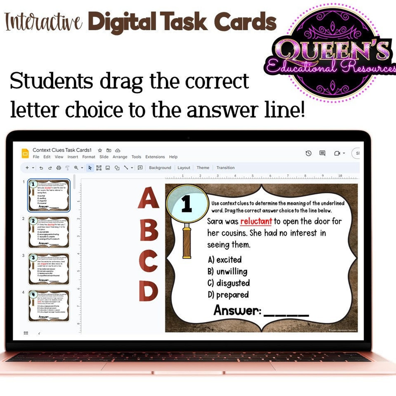 Vocabulary Task Cards, Context Clues Test, Context Clues Assessment ...