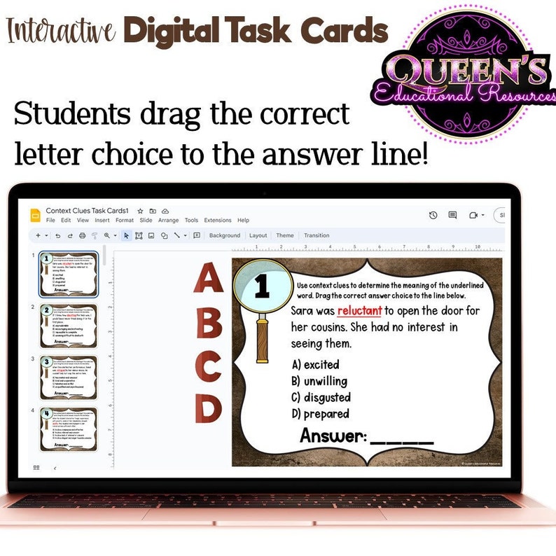 Vocabulary Task Cards, Context Clues Test, Context Clues Assessment ...