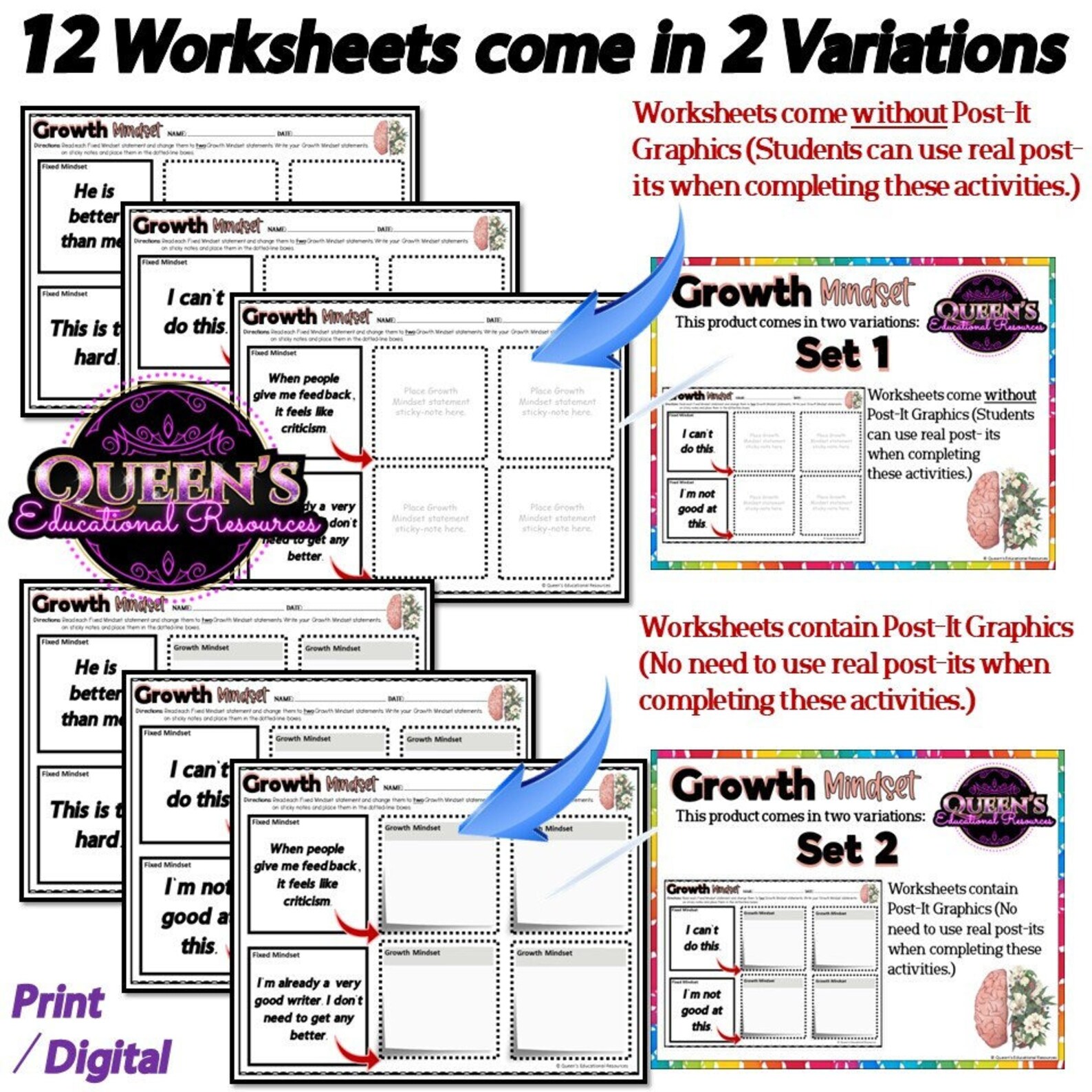 Growth Mindset Vs. Fixed Mindset Worksheets | Growth Mindset ...