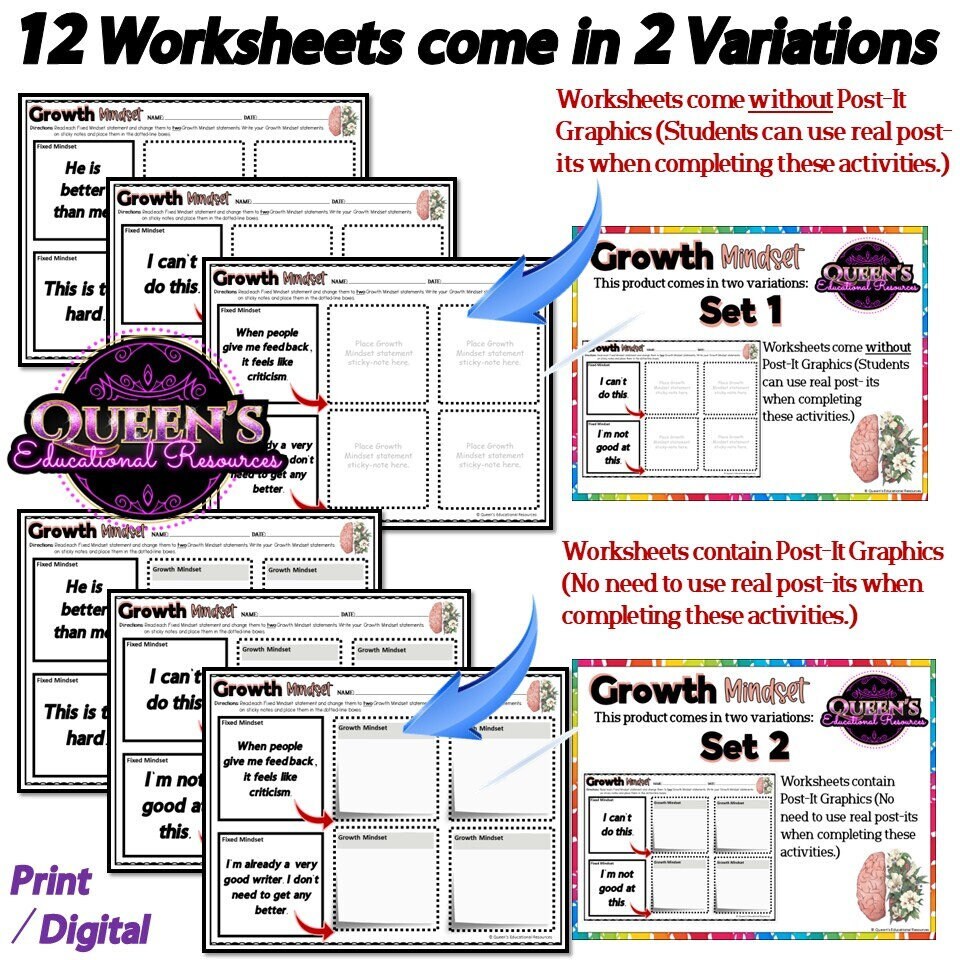 Growth Mindset Vs. Fixed Mindset Worksheets | Growth Mindset ...